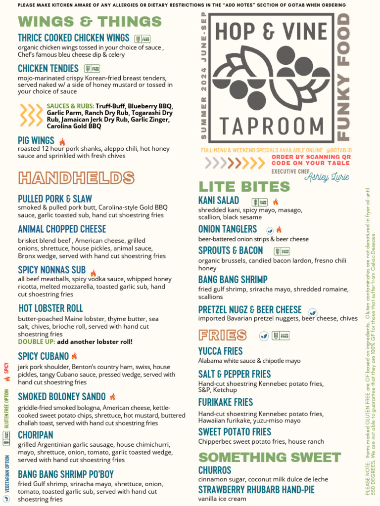 Summer Hop & Vine Paper Menu | PDF | French Fries | Sauce