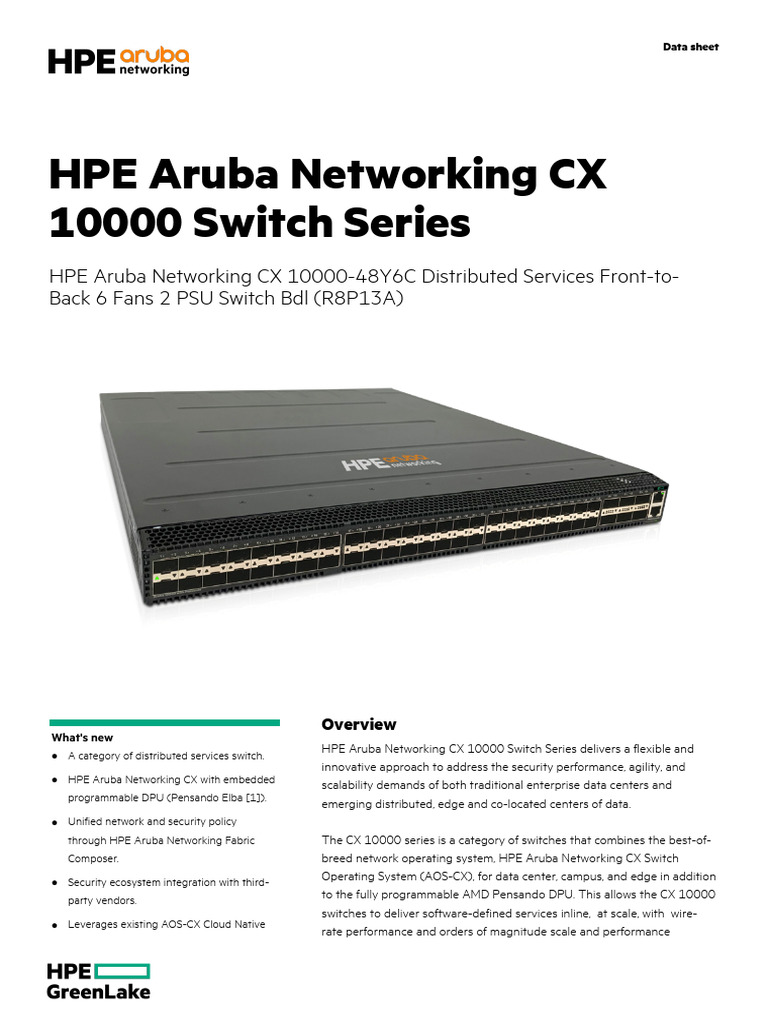 HPE Aruba Networking CX 10000-48Y6C Distributed Services Front-to-Back 6 Fans 2 PSU Switch Bdl ...