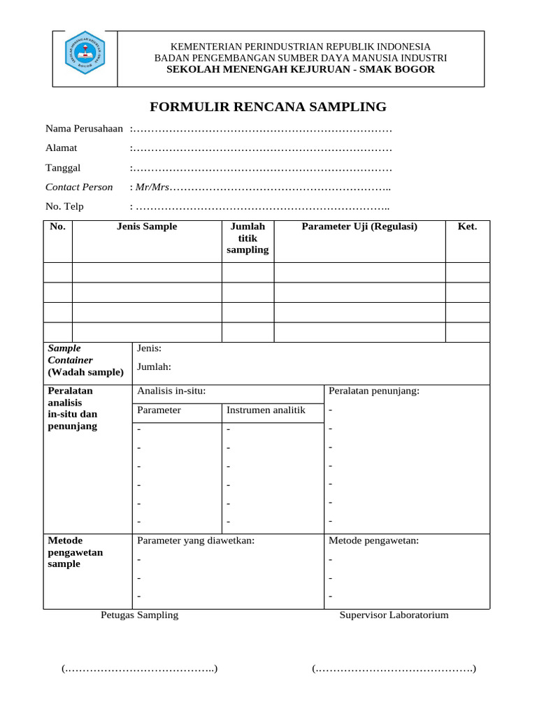 Formulir Rencana Sampling | PDF