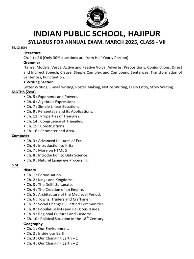Class VII Syllabus For Annual Exam 2025 | PDF | Natural Environment | Earth