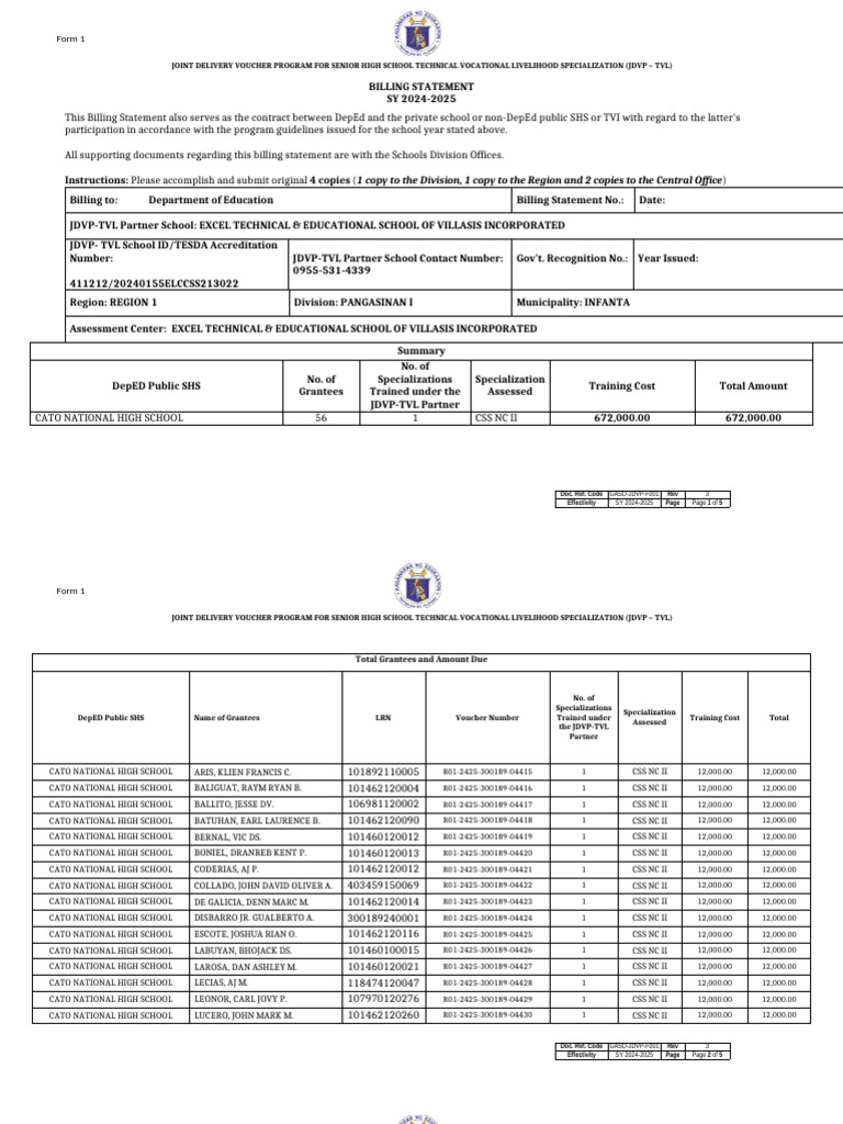 CATO-NATIONAL-Form-1-Billing-Statement-SY-2024-2025 Final | PDF