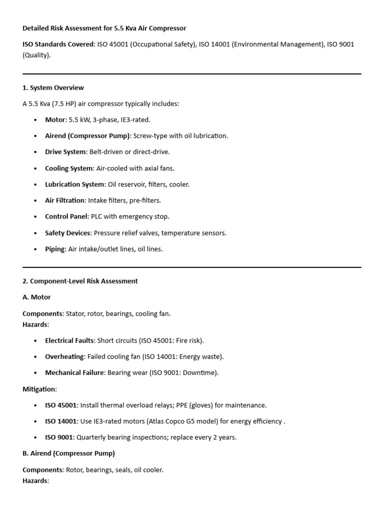 Air Compressor Risk Assessment Guide | PDF | Bearing (Mechanical ...