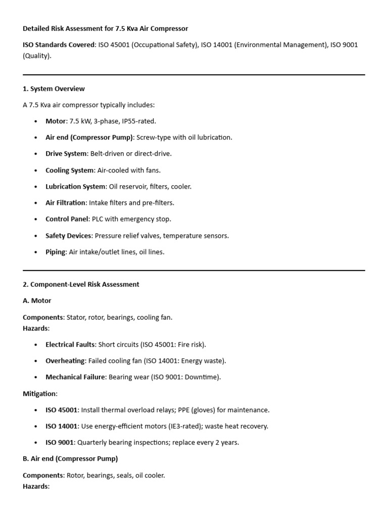 Air Compressor 7.5 Kva Risk Assessment | PDF | Bearing (Mechanical ...