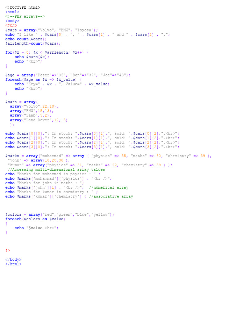 PHP Array Functions and Sorting Examples | PDF | Animals And Humans