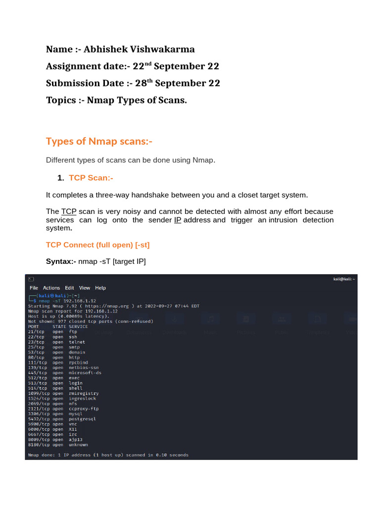 22th Sep Assignment (Nmap Types of Scans) | PDF | Transmission Control Protocol | Internet ...