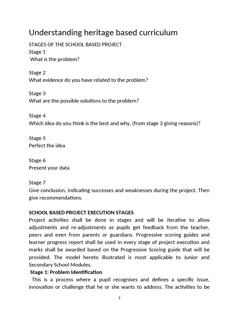 Heritage-Based Curriculum Project Stages | PDF | Learning | Curriculum