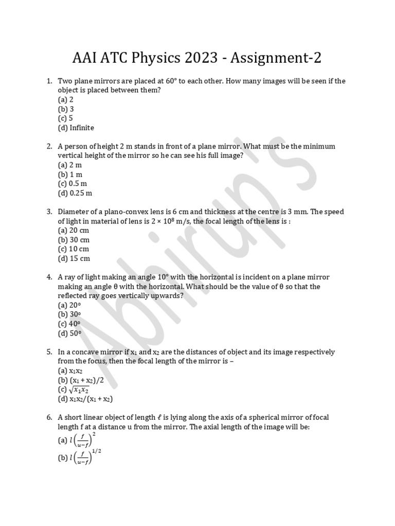AAI ATC Physics 2023 - Assignment-2 | PDF | Spectral Line | Photoelectric Effect