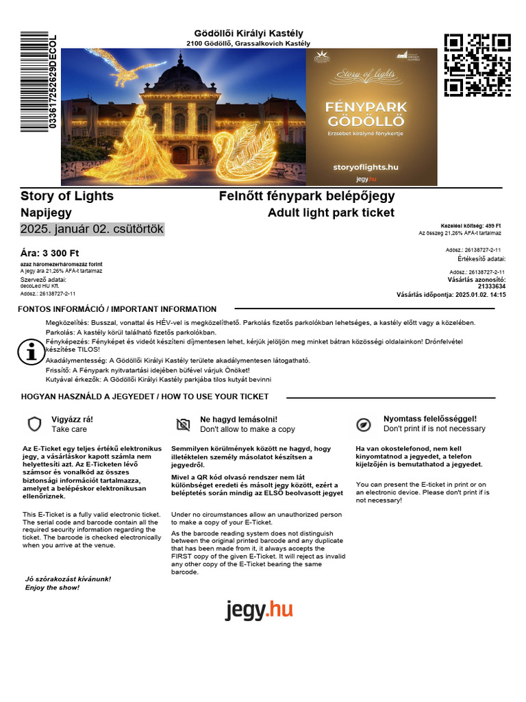 Felnőtt Jegy 1 - Gödöllő Fénypark | PDF