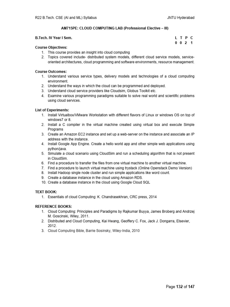 Cloud Computing Lab Syllabus | PDF | Cloud Computing | Computing