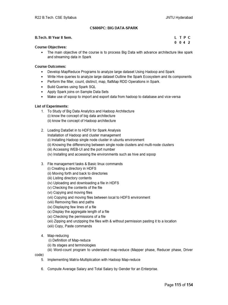 Big Data Spark Lab Syllabus Pdf Apache Hadoop Apache Spark