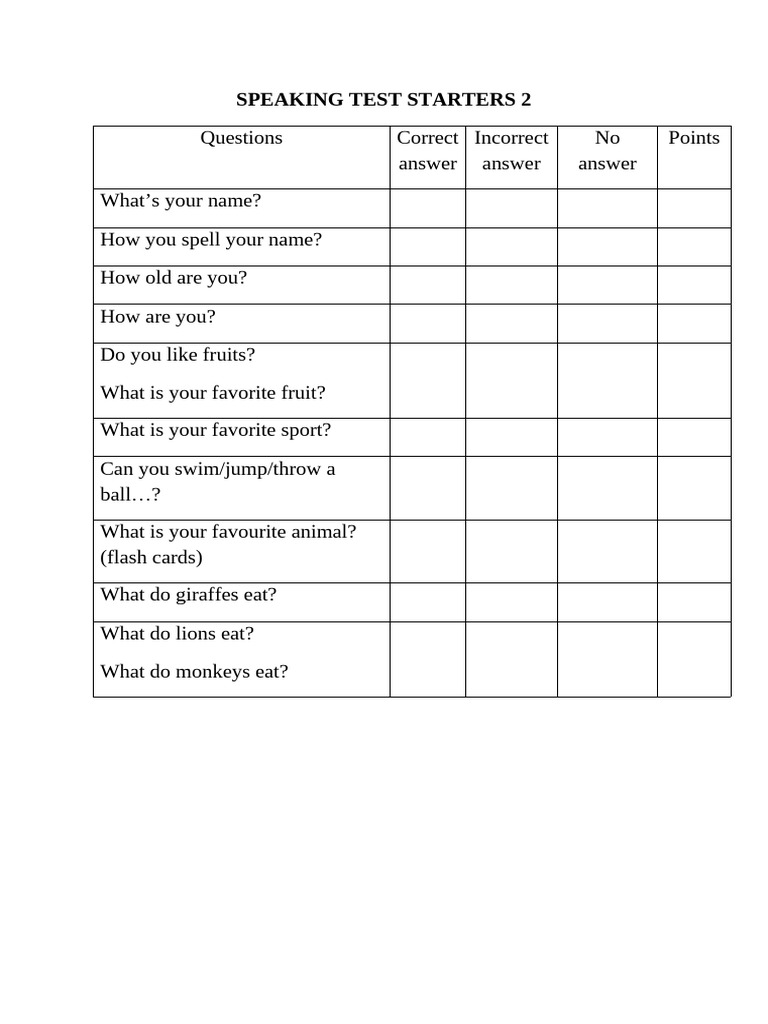 Speaking Test Starters 2 Pdf