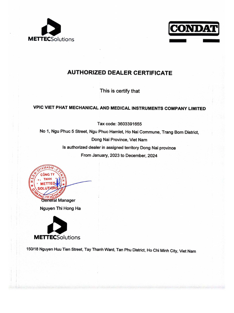 Authorized Dealer Certificate | PDF