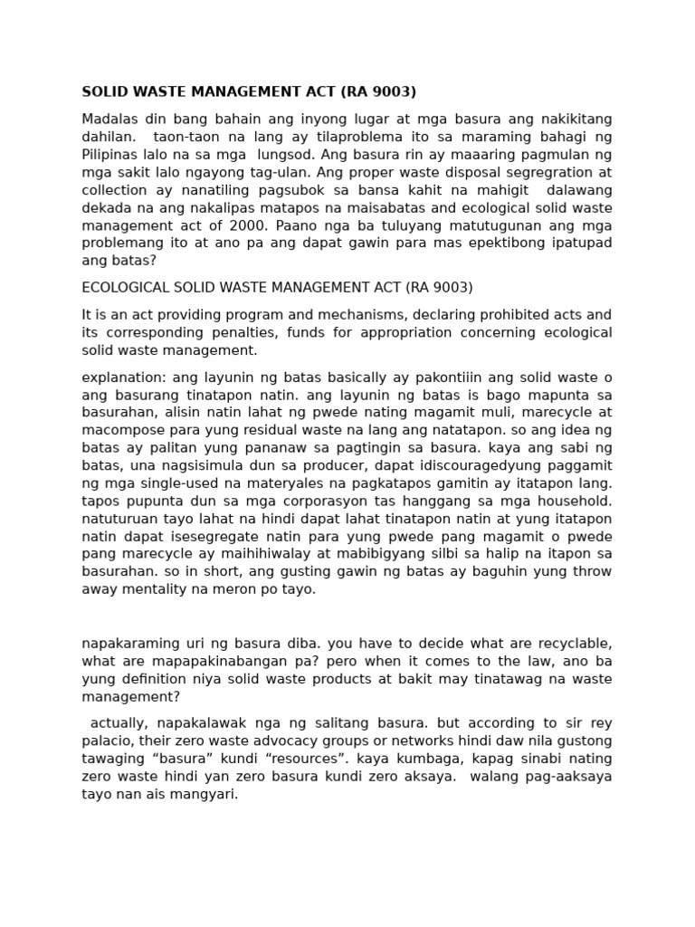 Solid Waste Management Act | PDF