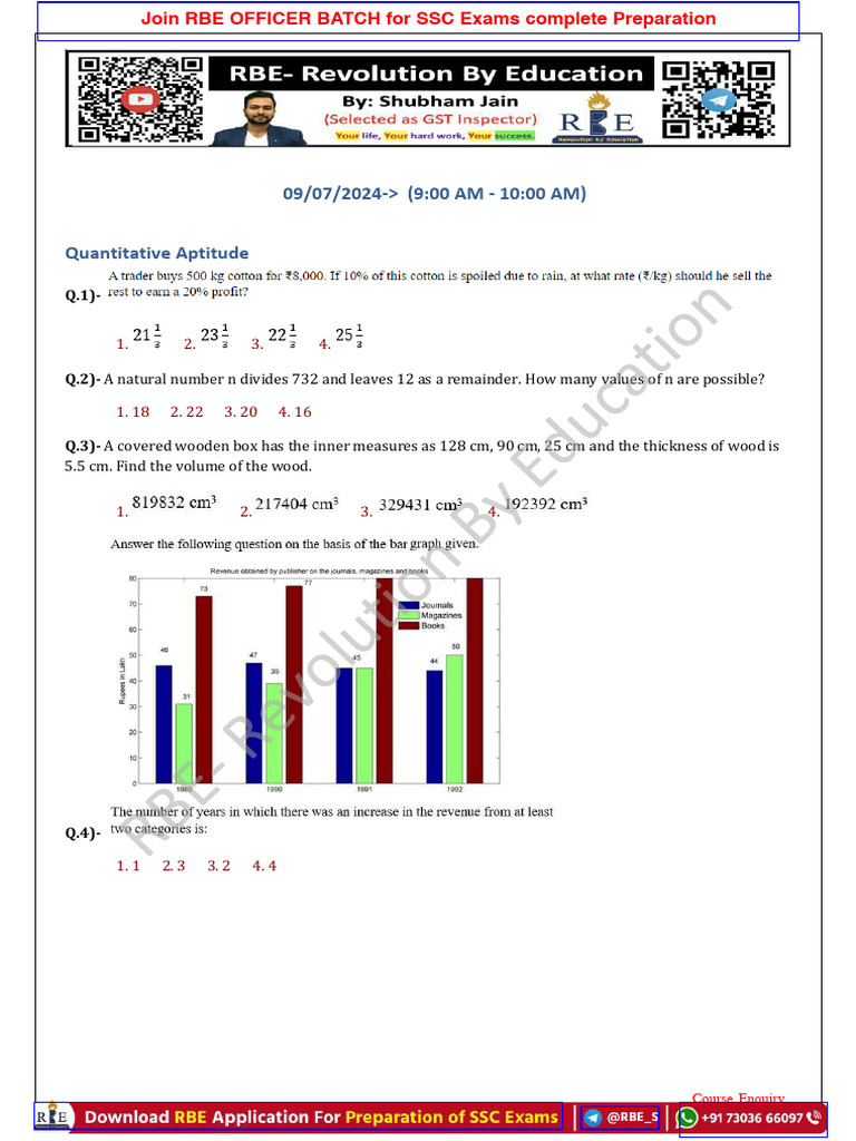Quantitative Aptitude Practice Questions | PDF | Area | Geometric Shapes
