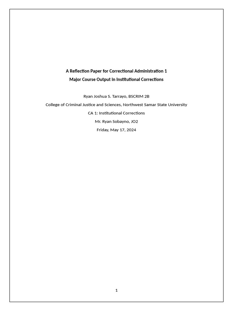 A Reflection Paper for Correctional Administration 1 - Copy | PDF ...