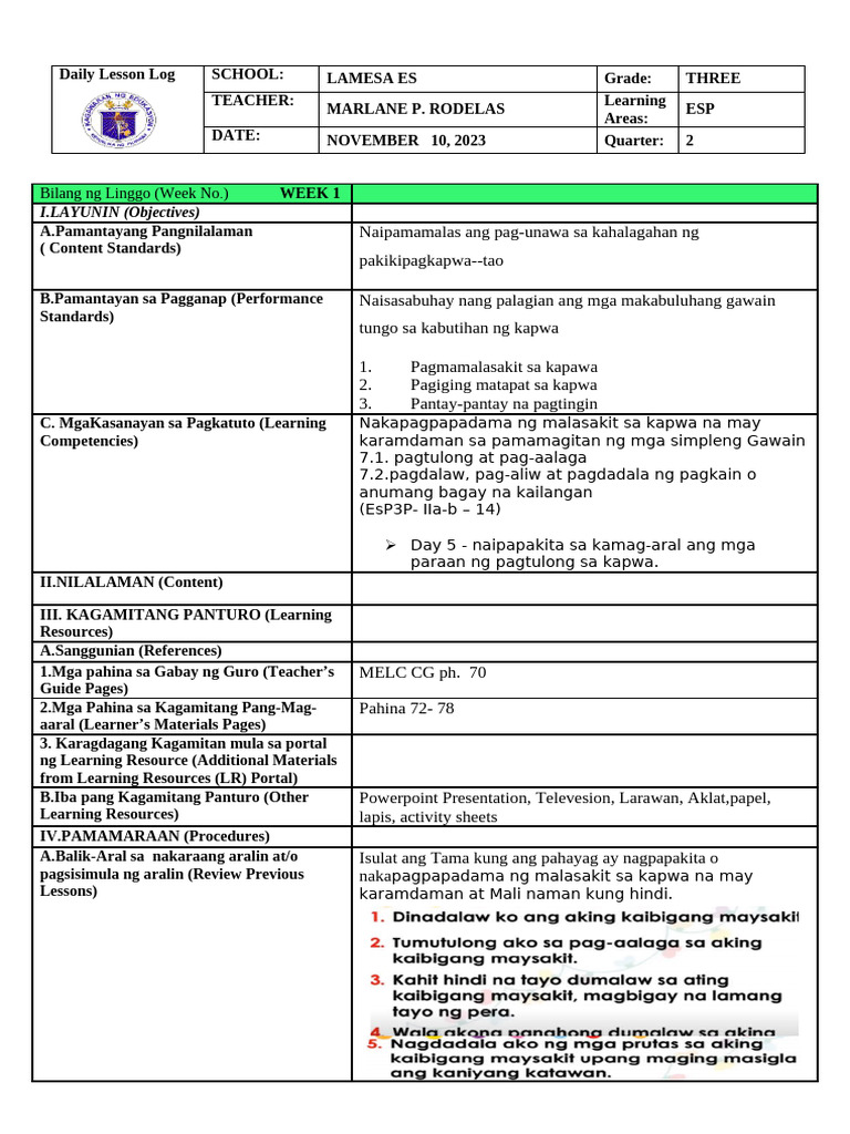 Esp Q2 WK 1 D5 Nov. 10 | PDF