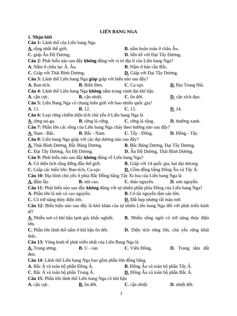 ĐỀ CƯƠNG ĐỊA 11 HỌC KỲ 2 LỚP 11A2,3,7 | PDF