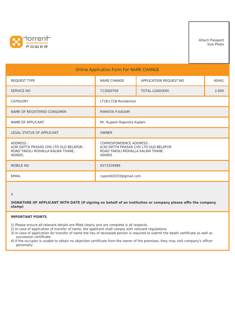 Torrent Power Name Change Application | PDF | Private Law | Common Law