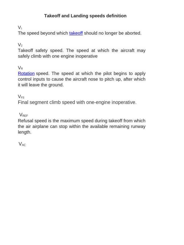 Takeoff Speed Definitions and Safety | PDF