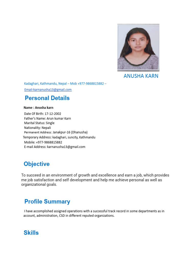 Resume Anusha Karn | PDF
