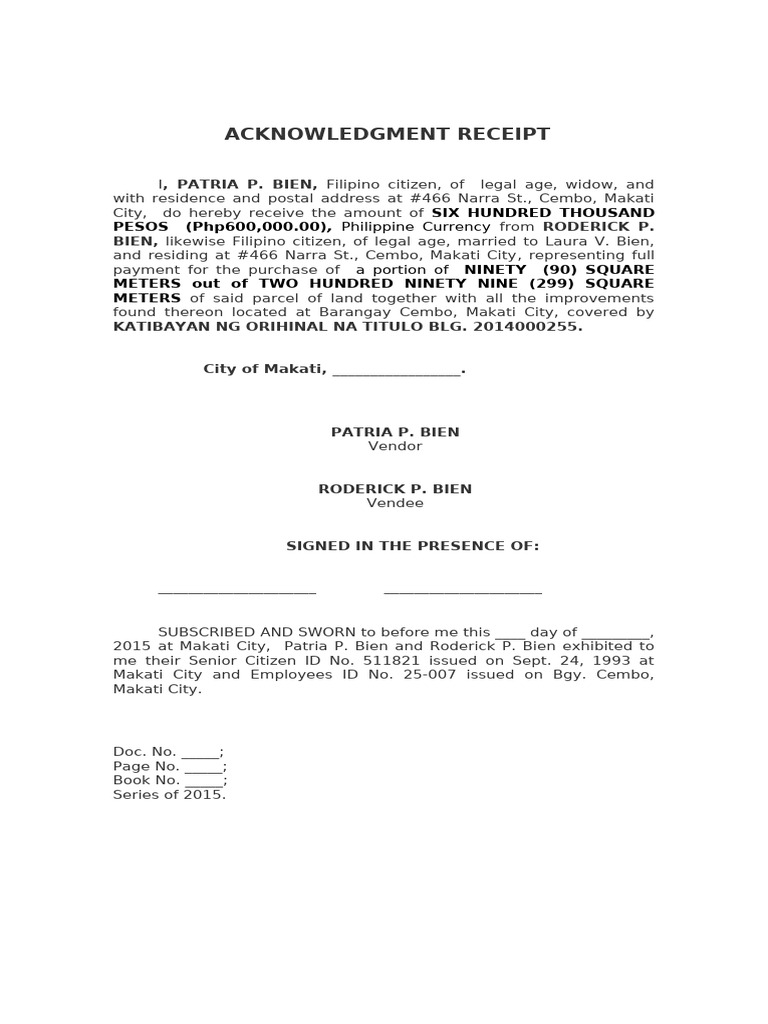 Acknowledgment Receipt Bien Final | PDF | International Finance | Economy Of Asia