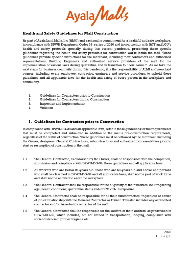 Mall Construction Health & Safety Guidelines | PDF | Occupational ...