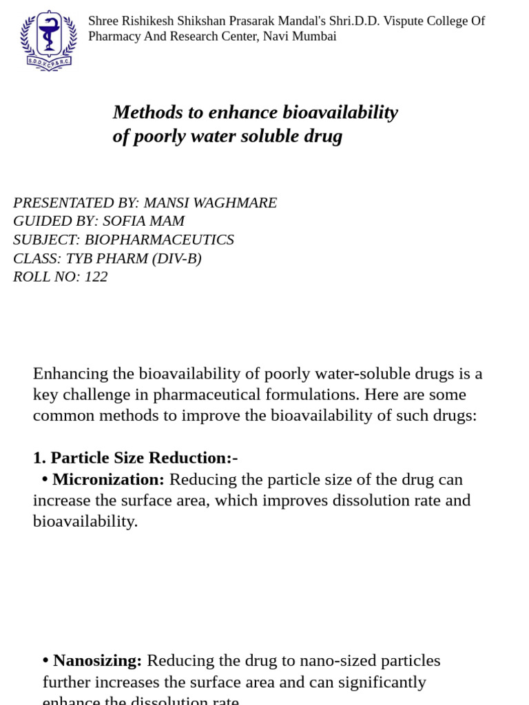 Enhance Bioavailability of Drugs | PDF | Solubility | Surfactant