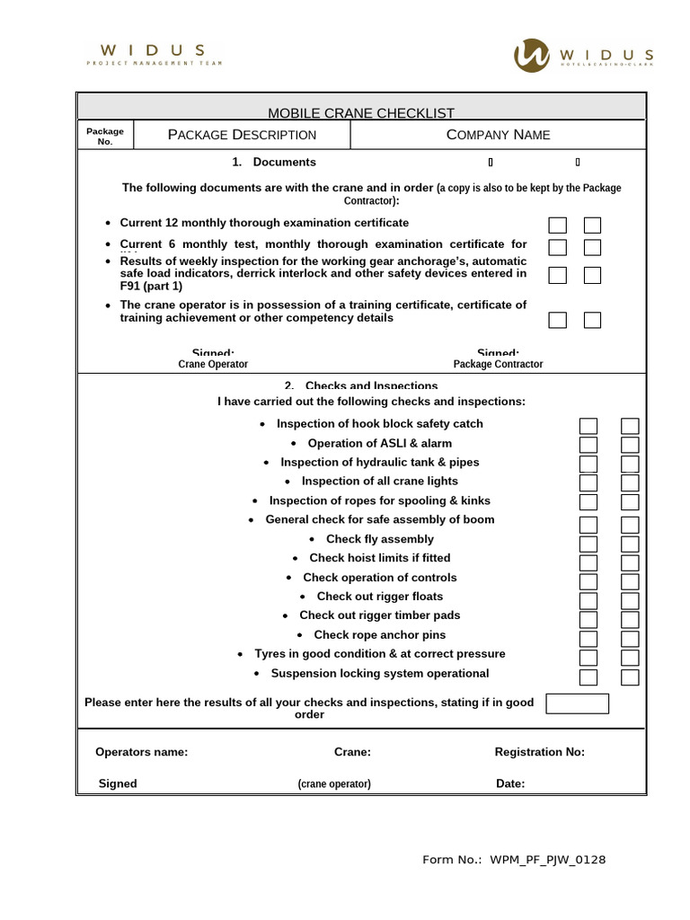 WPM PF PJW 0128 0 (Mobile Crane Checklist) | PDF | Crane (Machine ...