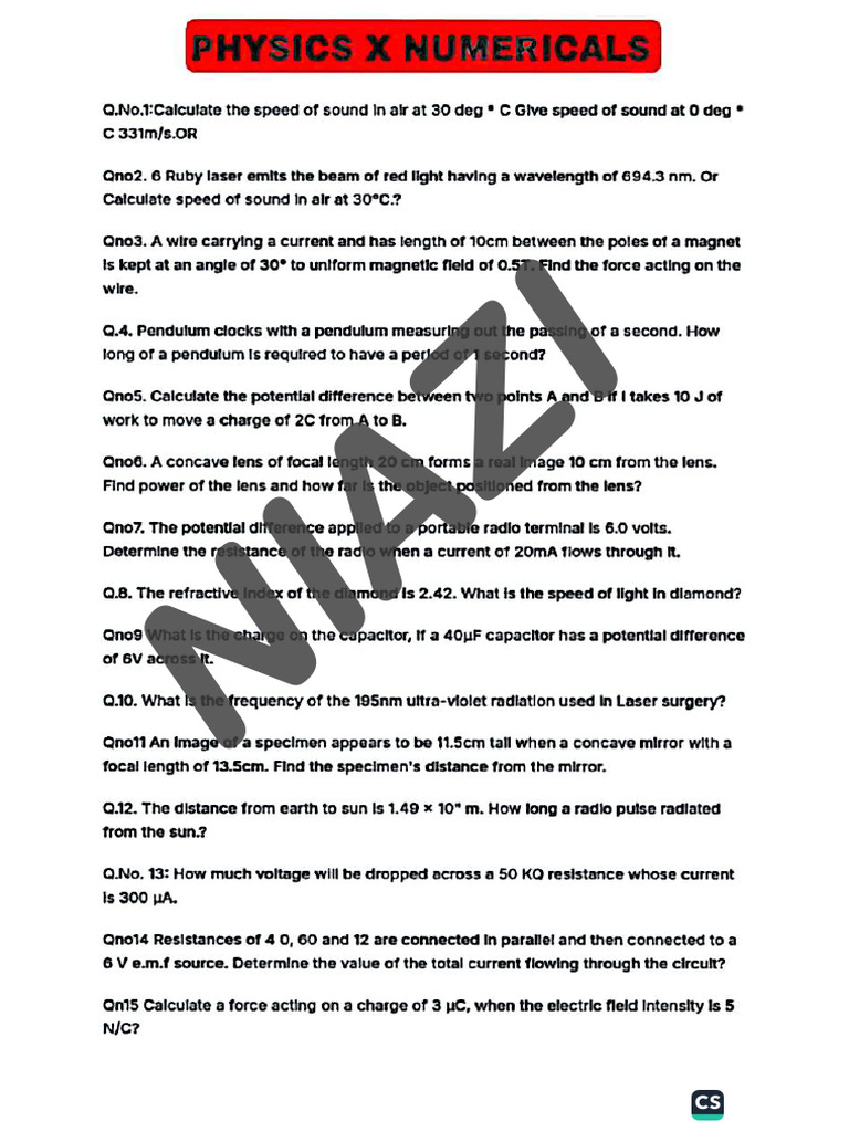 Niazi Class X Important Numaricals 2025 | PDF