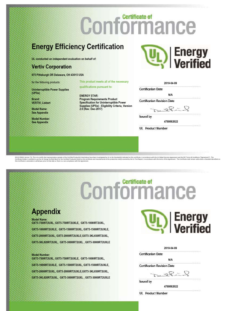 Liebert GXT5 Energy Certification Report | PDF