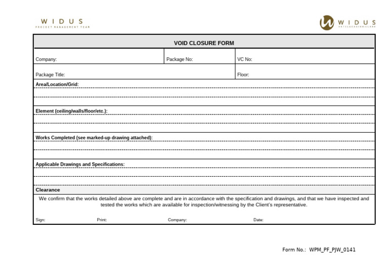 WPM - PF - PJW - 0141 - 0 (VOID Closure Form) | PDF