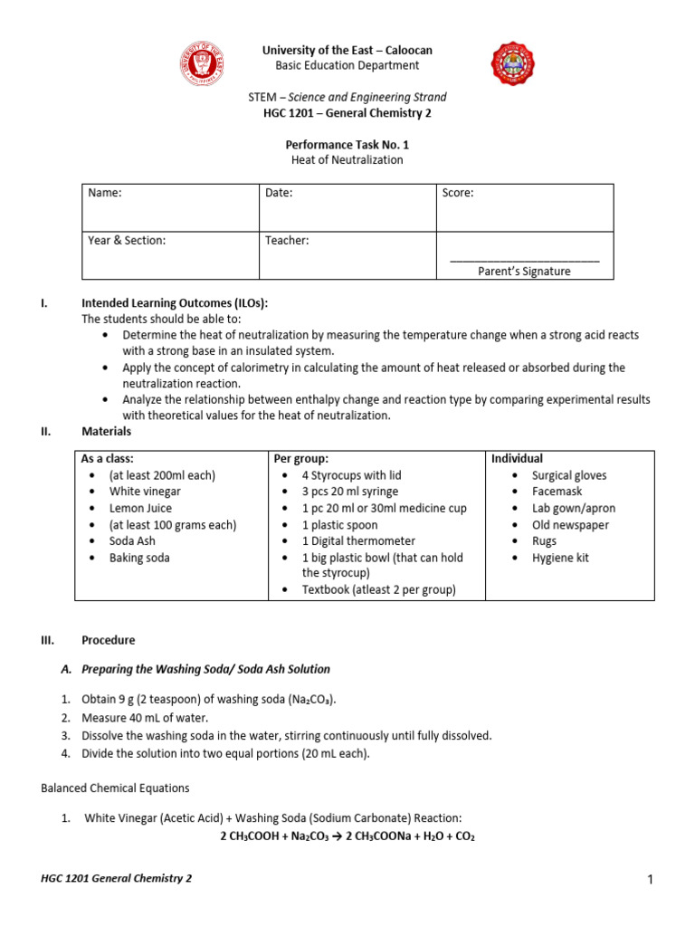 Heat of Neutralization Experiment Guide | PDF | Sodium Bicarbonate ...