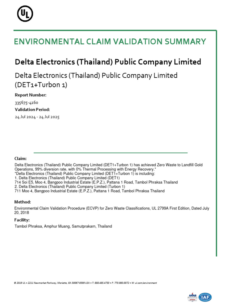 Delta Electronics UL 2799 Zero Waste Summary | PDF | Materials ...
