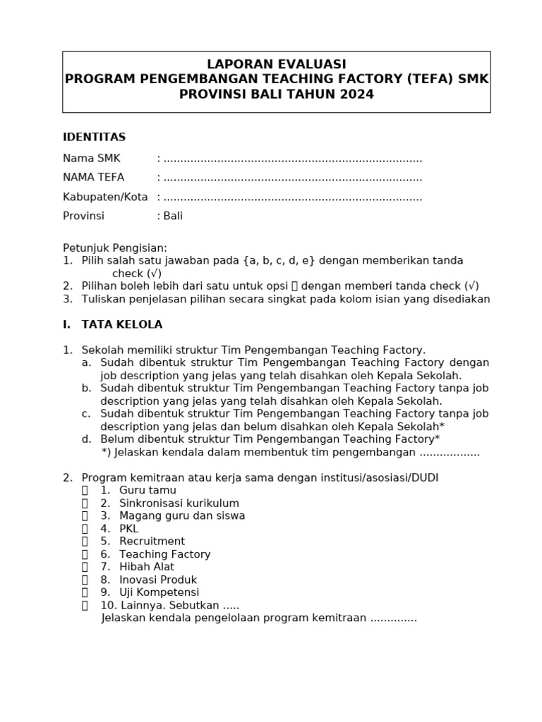 Instrumen Laporan Evaluasi - Tefa - 24 | PDF