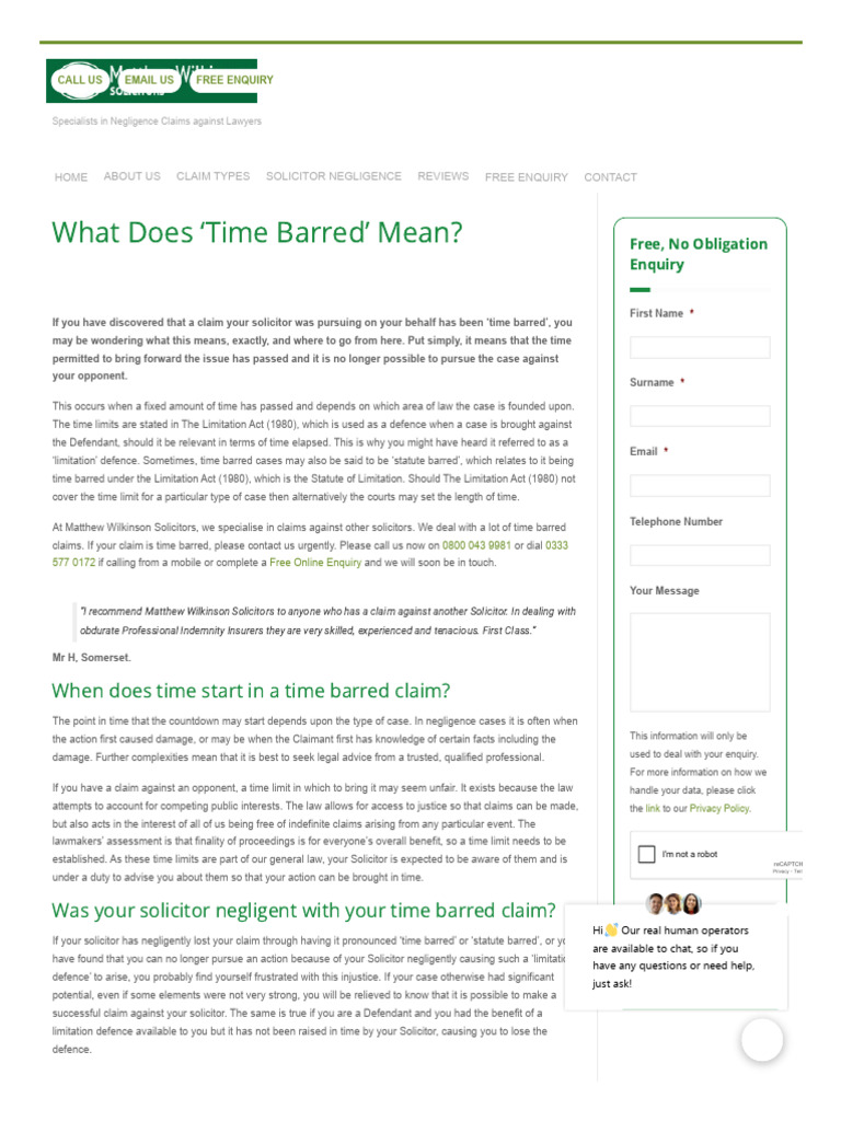 What Does Time Barred' Mean - Matthew Wilkinson Solicitors | PDF ...