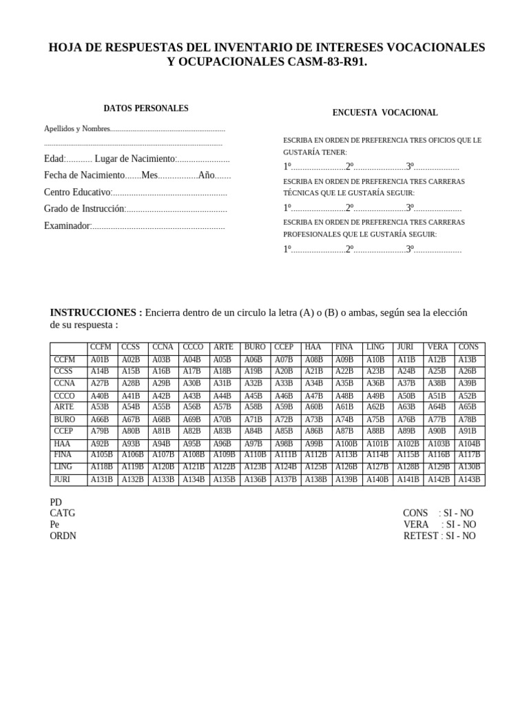 CASM 83 Ficha de Correccion | PDF