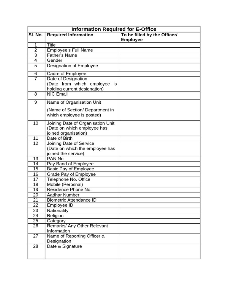 E-Office Blank Form | PDF