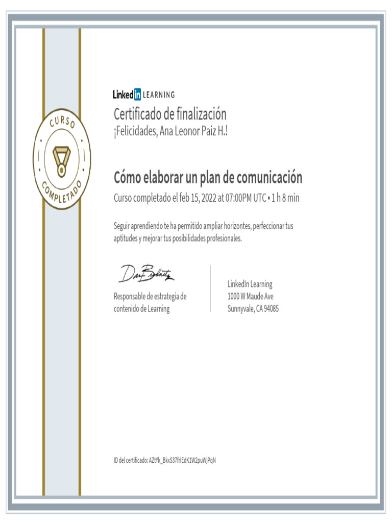 Certificado plan de comunicacion | PDF