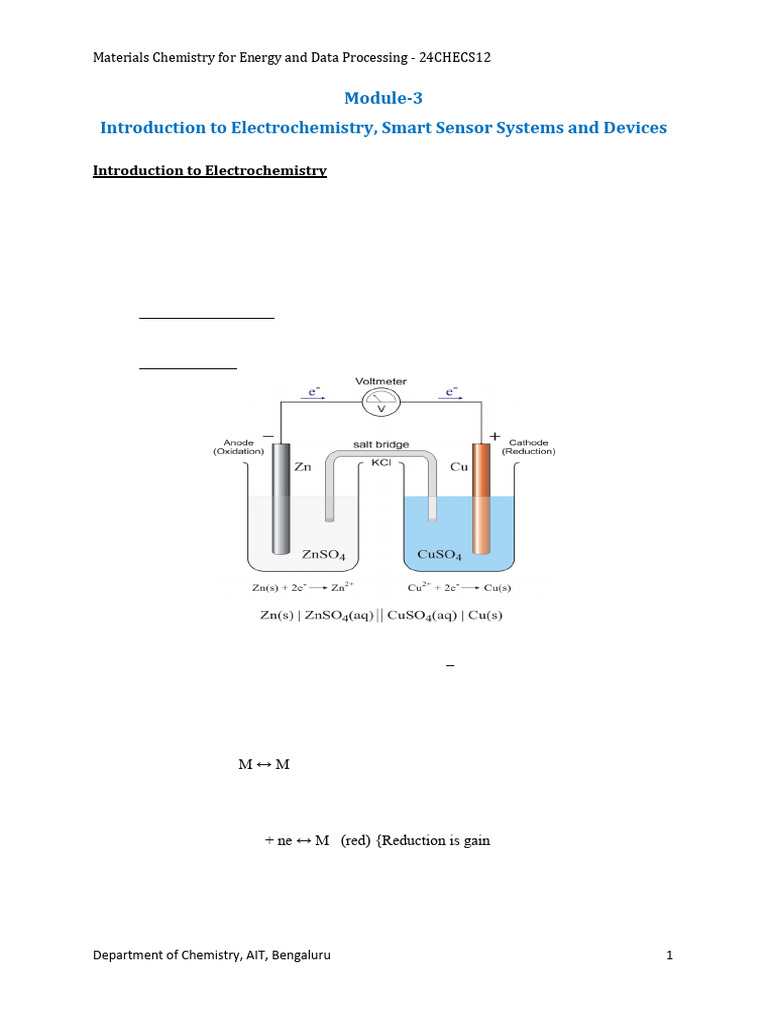 Module-3 Electrochemistry | PDF | Electrochemistry | Redox