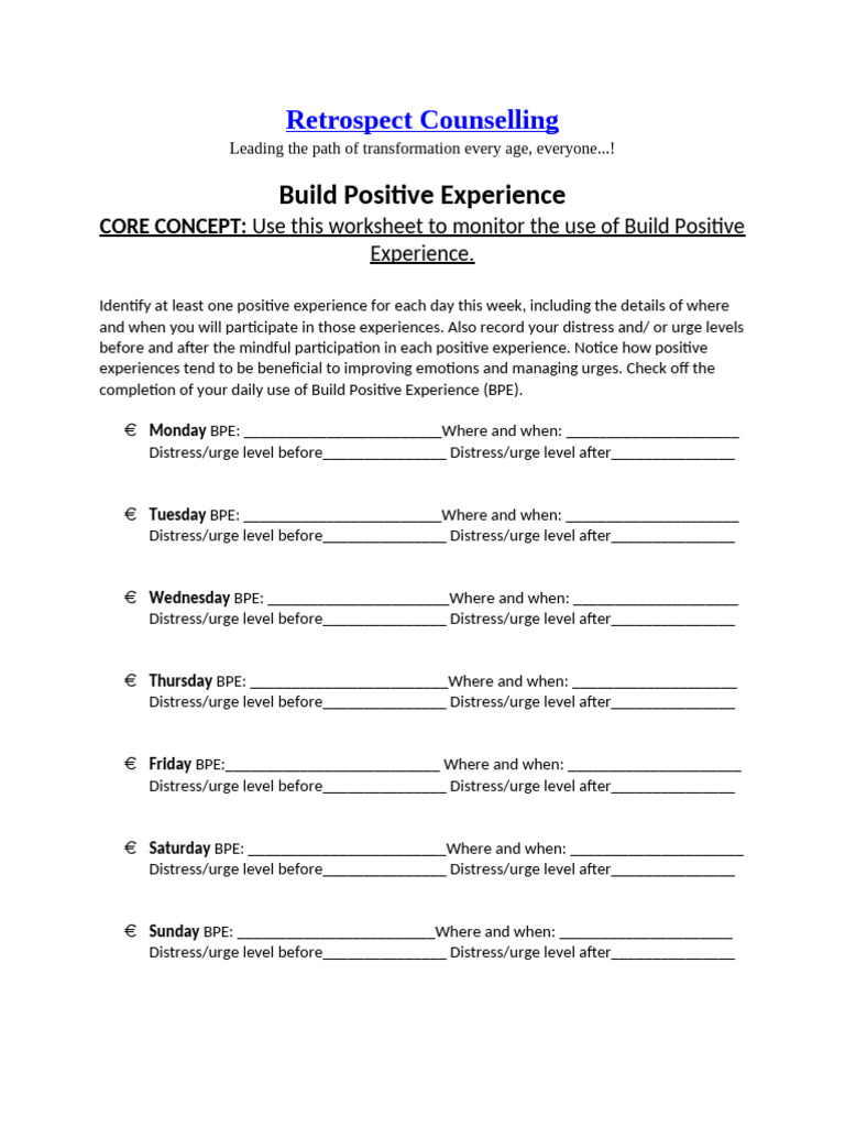 Build Positive Experience (BPE) | PDF