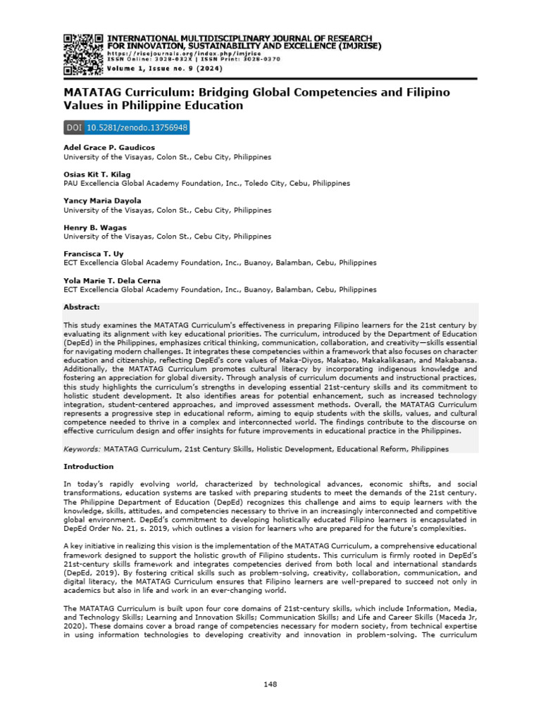 670 - MATATAG Curriculum Bridging Global Competencies and Filipino ...
