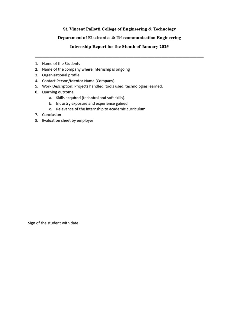 Report for 8th Sem Internship Evaluation Format | PDF