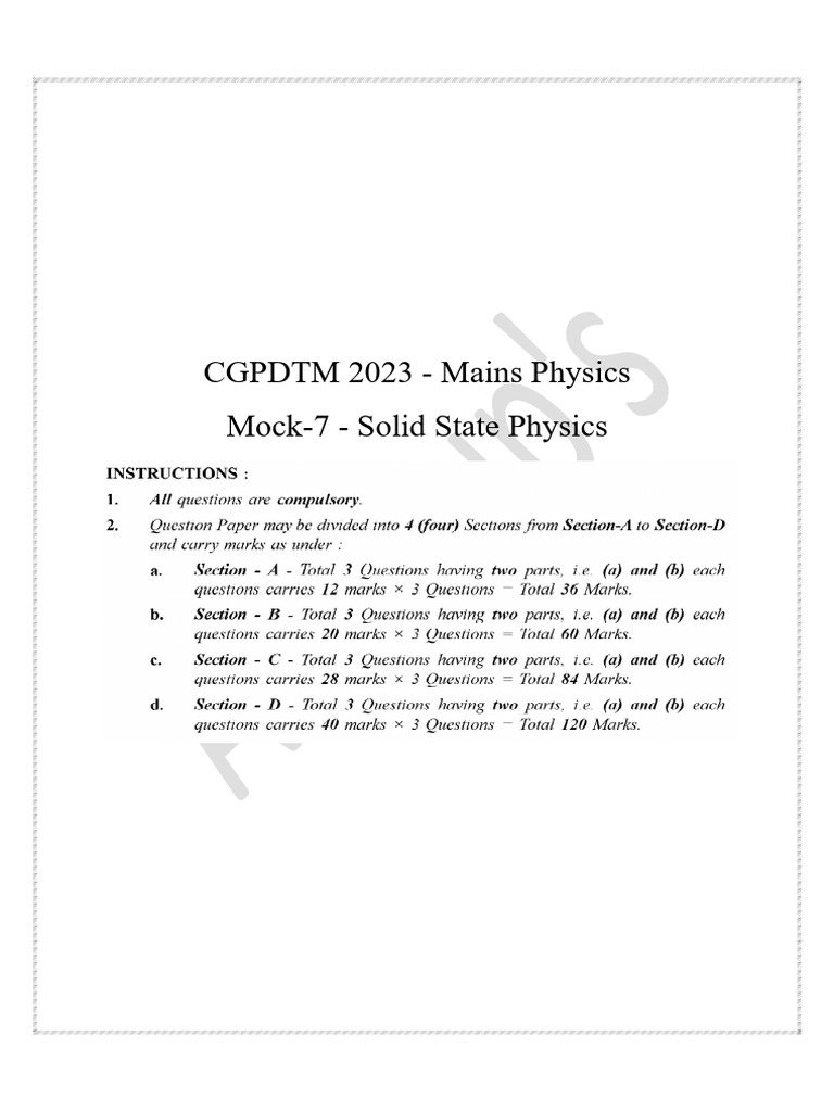 CGPDTM 2023 - Mains Physics - Mock-7 - Solid State Physics | PDF | Dielectric | Superconductivity