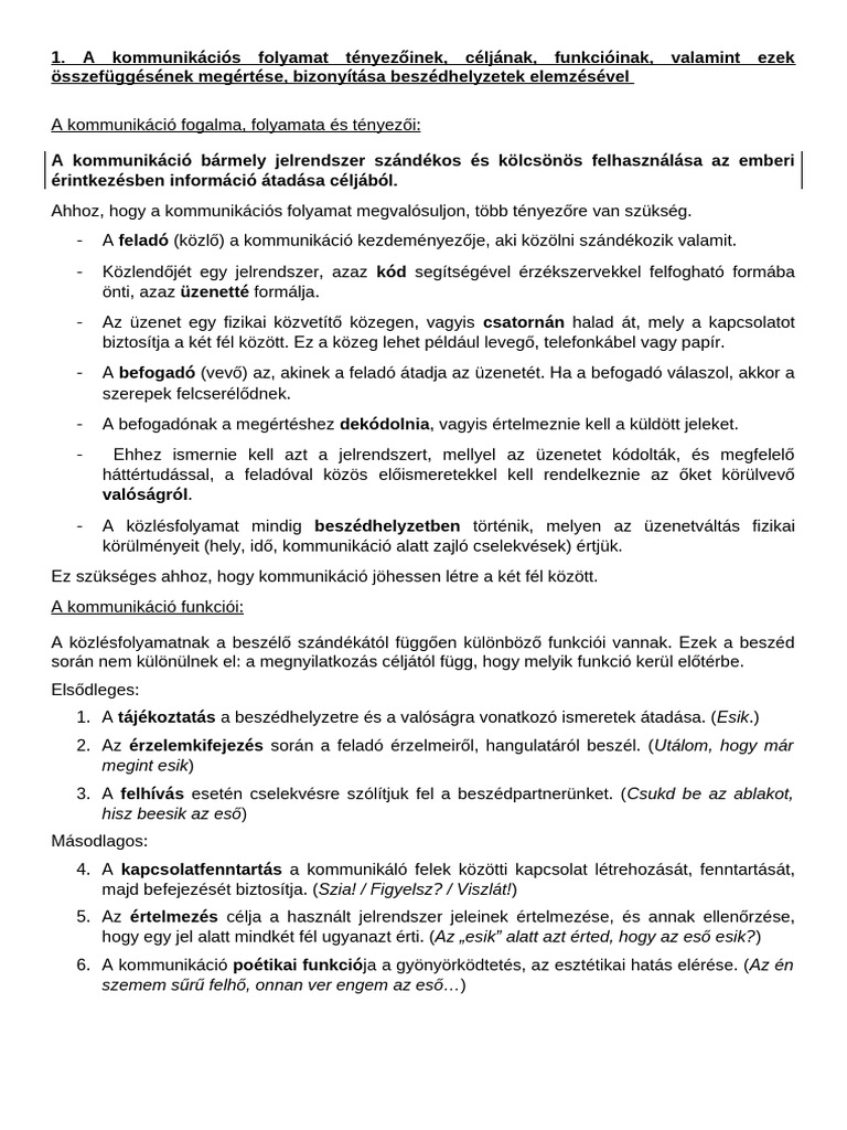 Nyelvtan 1. Tétel - 2025 | PDF