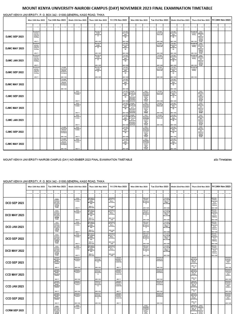 Day November 2023 Final Examination Timetable | PDF