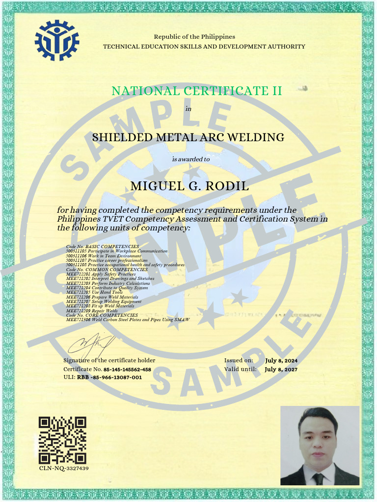 NCII Certificate in SMAW for 2024 | PDF