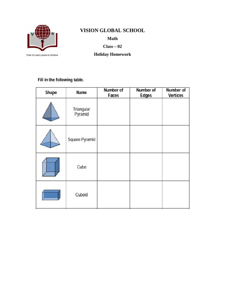 Holiday Homework Class 2 | PDF