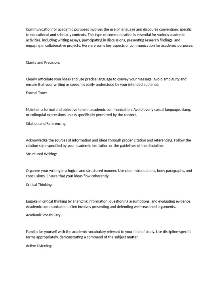 Communication for Academic Purposes | PDF | Critical Thinking ...