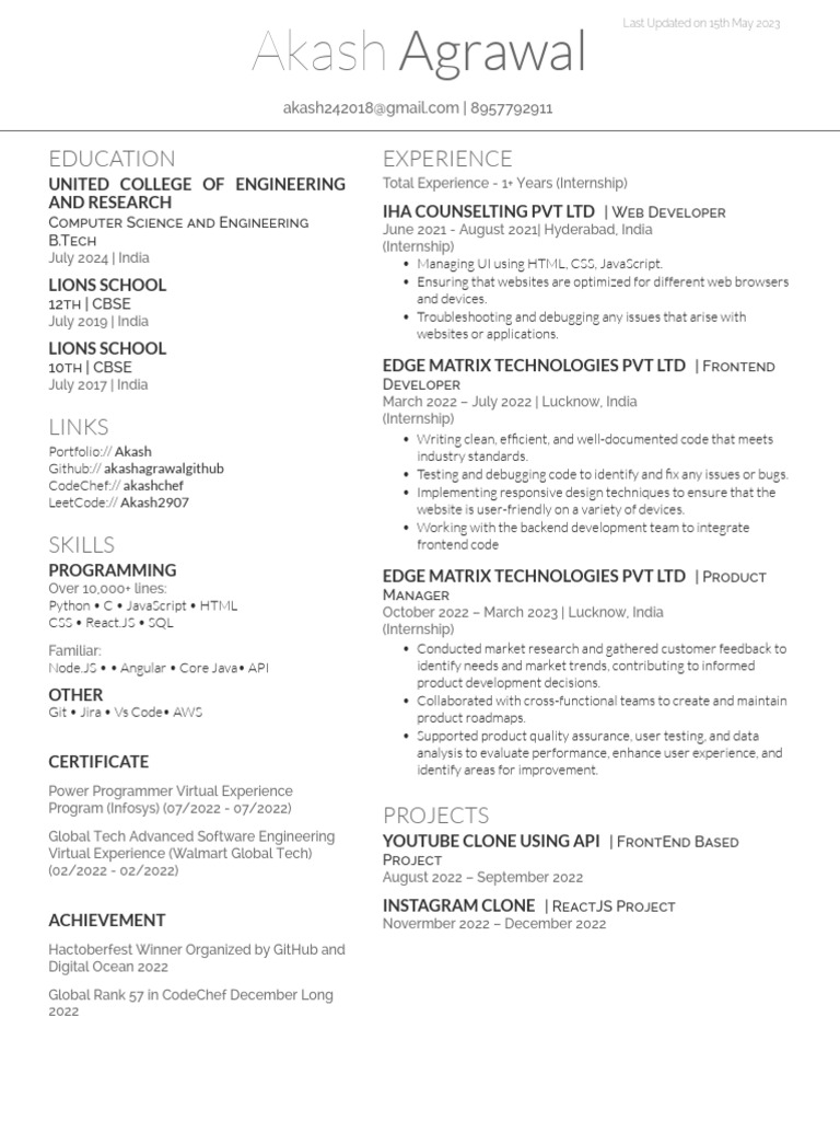 Akash Agrawal Resume 2024 | PDF | Software Development | Computing