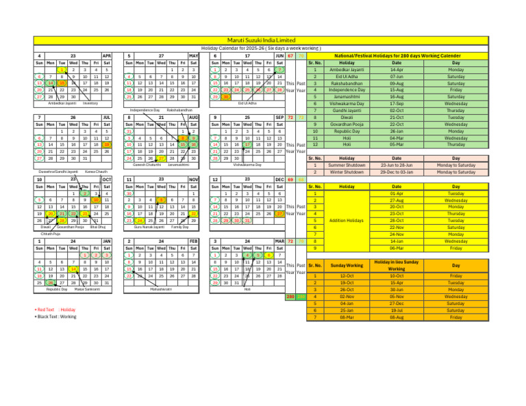 Maruti Suzuki Holiday Calendar 2025-26 | PDF | Religious Holidays ...